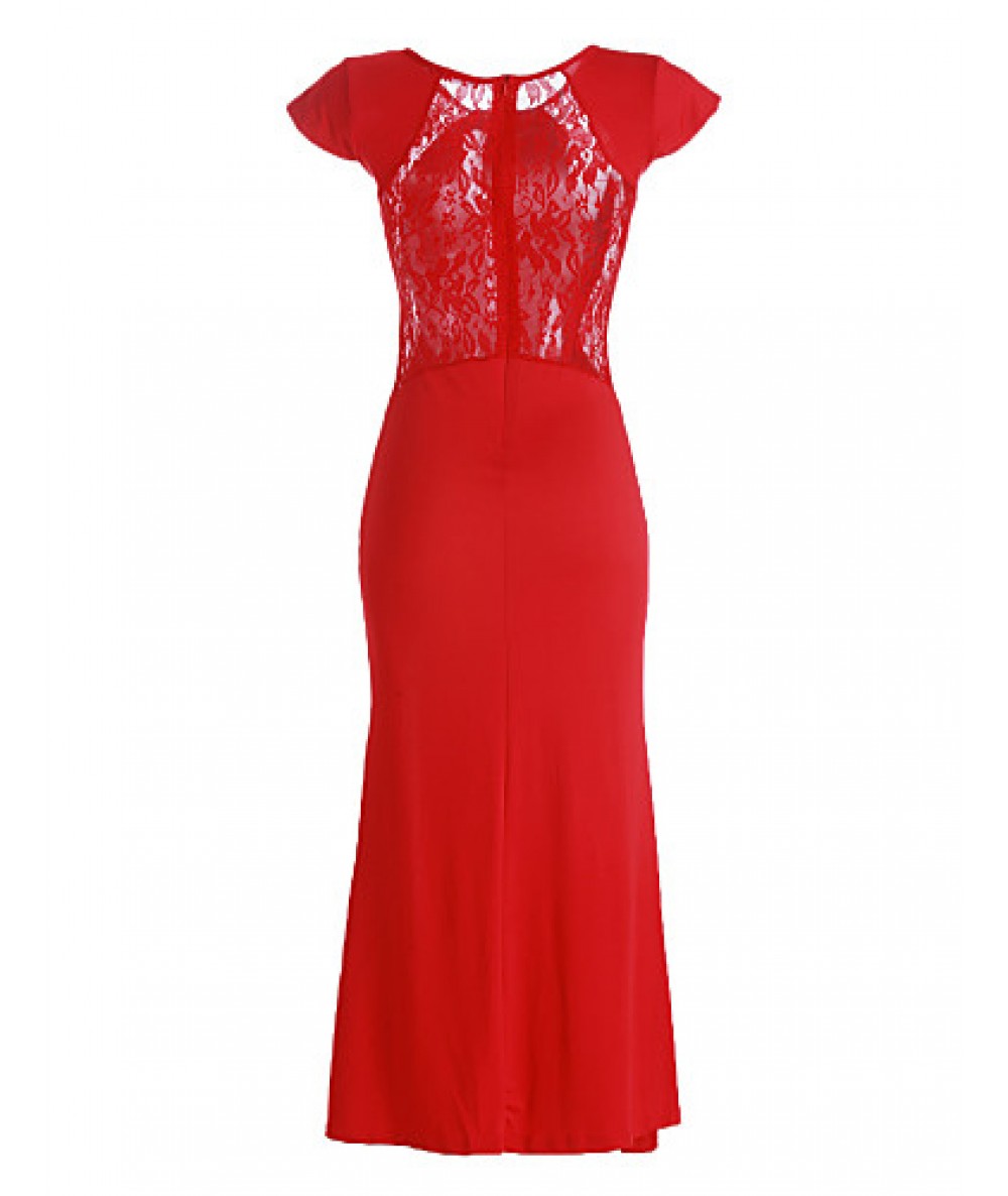 Women's Round Neck Dress , Lace Maxi Short Sleeve