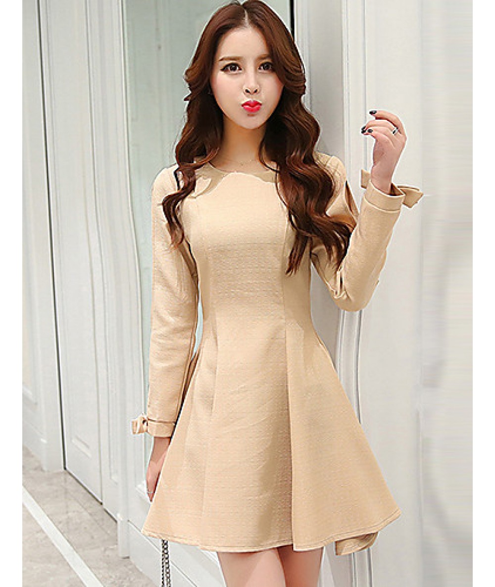 Women's Simple Solid Chiffon Dress , Round Neck Mini Polyester