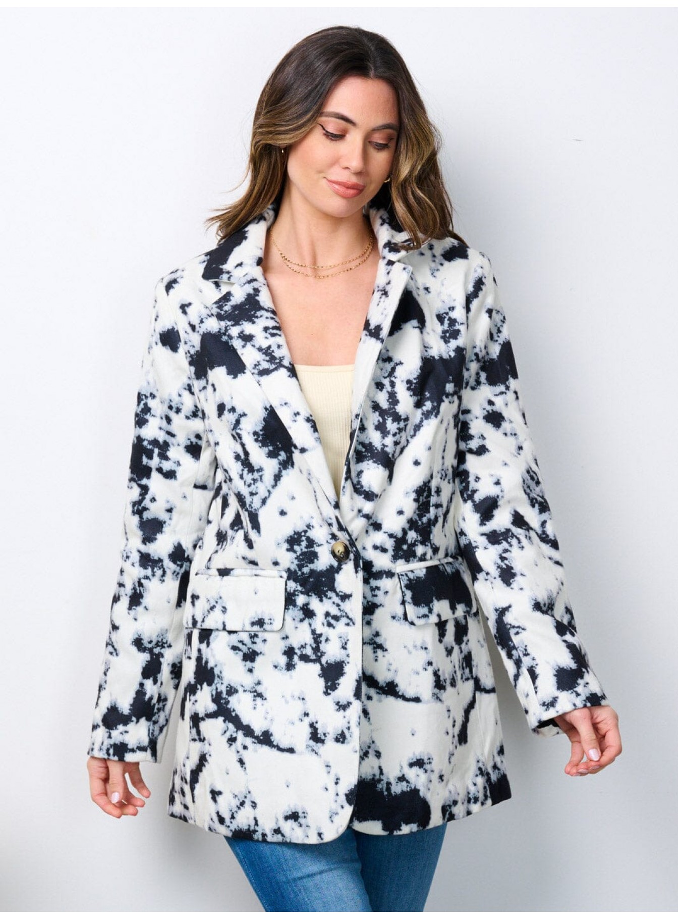 WOMEN'S LONG SLEEVE BUTTON CLOSURE POCKETS TIE DYE JACKET